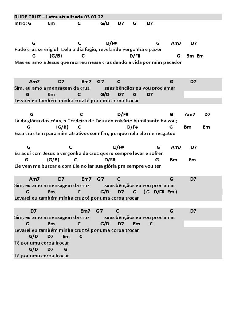 Letra do Hino Rude Cruz | PDF