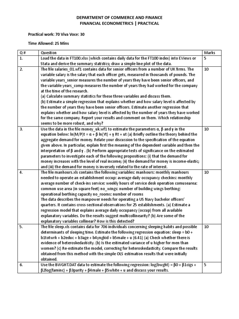 Financial Econometrics Practical Pdf Regression Analysis
