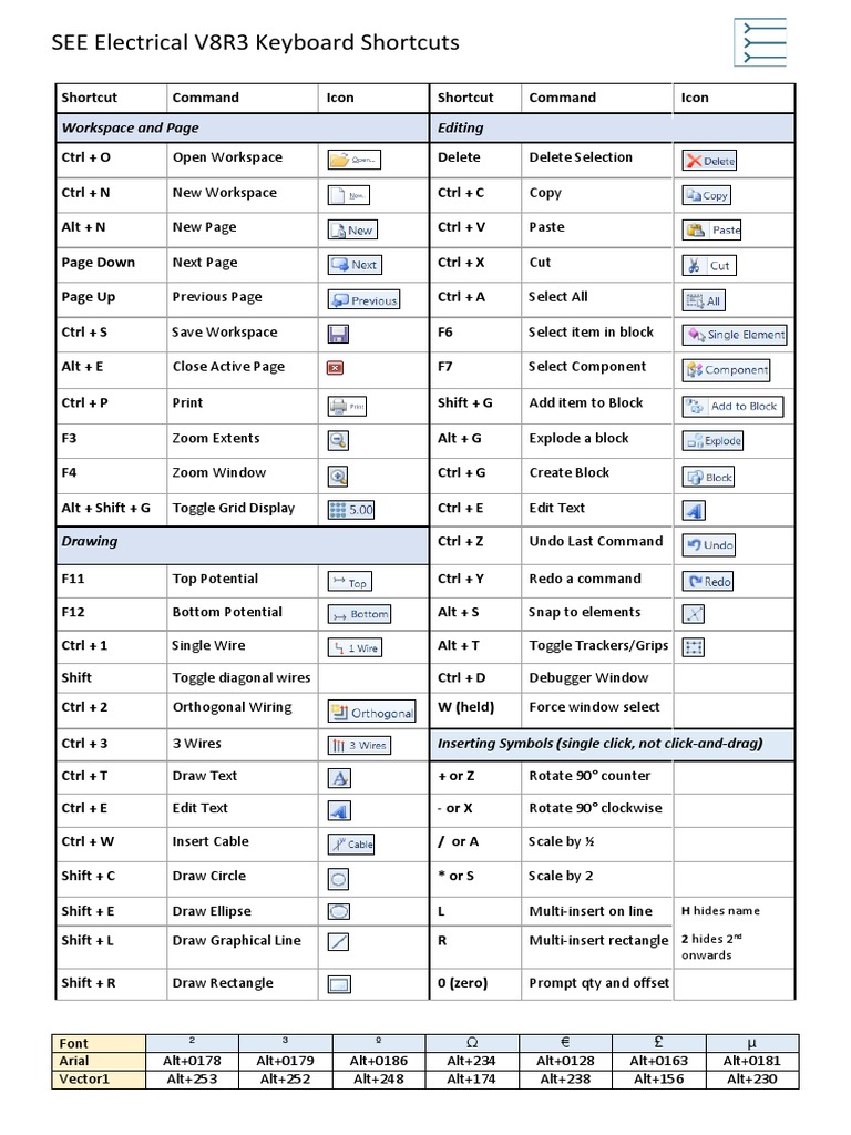 SEE Electrical V8R3 Keyboard Shortcuts (Rev2) | PDF | Control Key | System Software