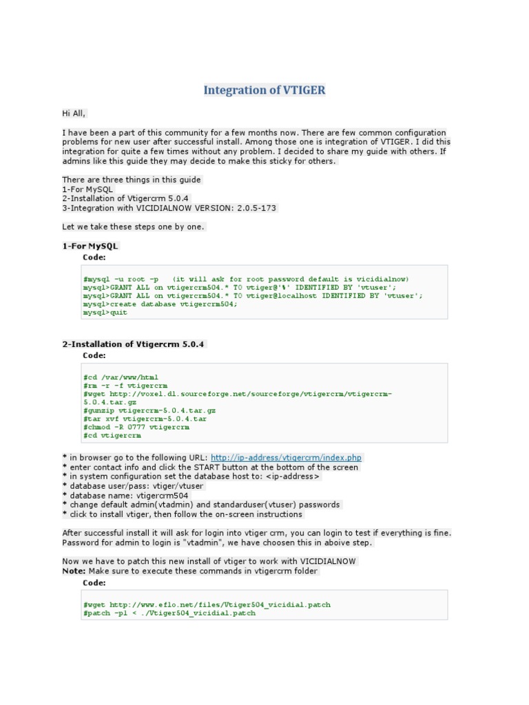 Integration of VTIGER | PDF | Computers