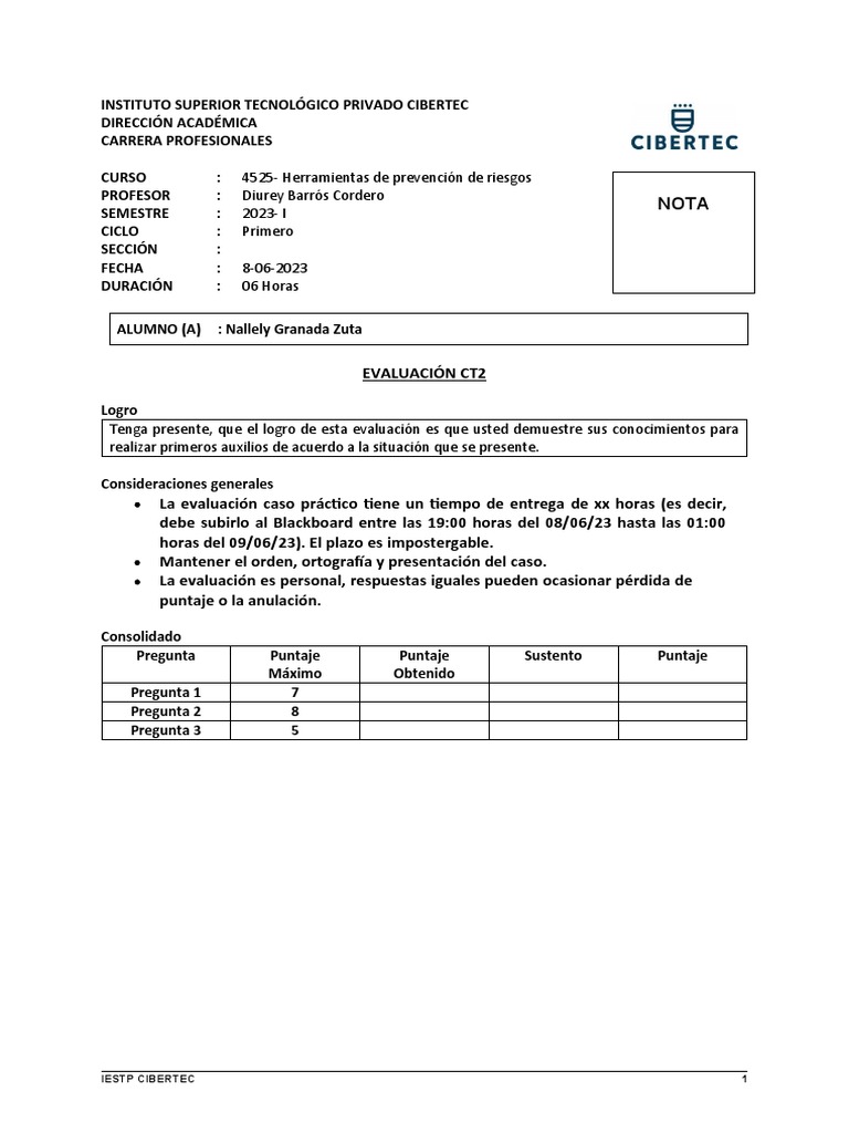 4525 - Herramientas de Prevención de Riesgos - CT2 - Diurey Barrós - 2023 | PDF | Reanimación ...
