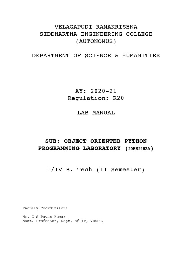 VR20 Python Lab Manual For Print | Download Free PDF | Class (Computer ...