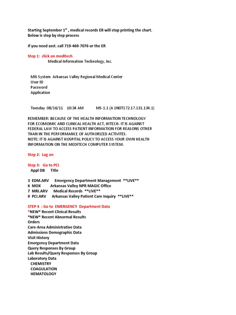 Meditech ER Cheat Sheet | PDF | Emergency Department | Medical Record