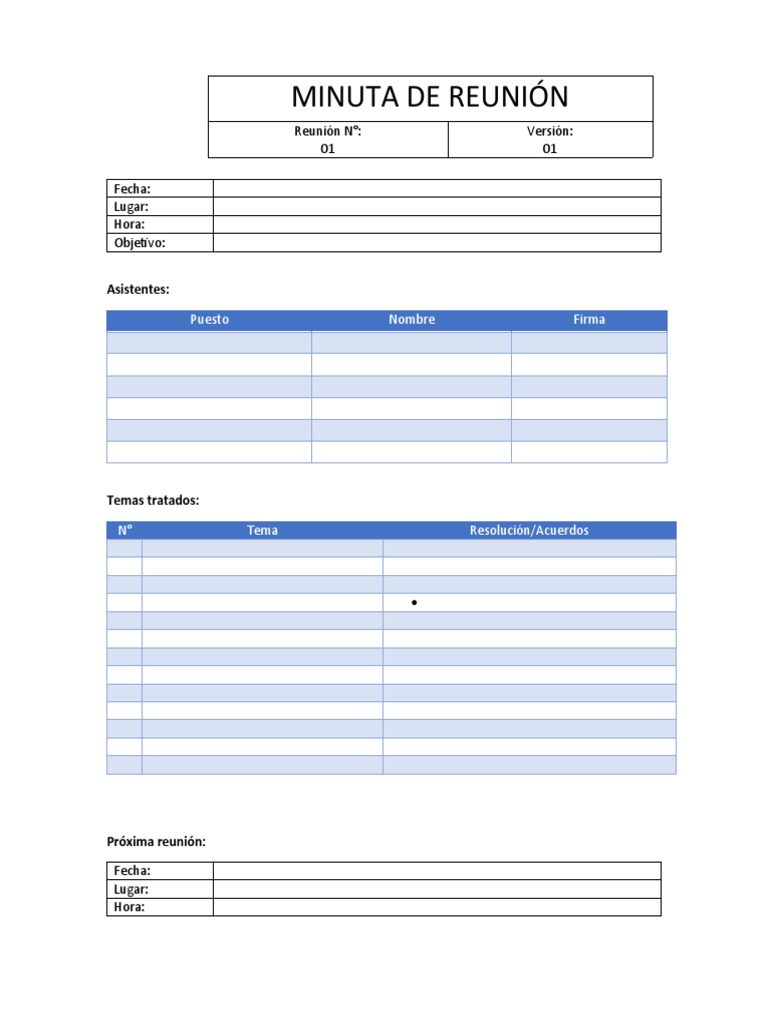 01 Minuta de Reunion 01 V1 | PDF