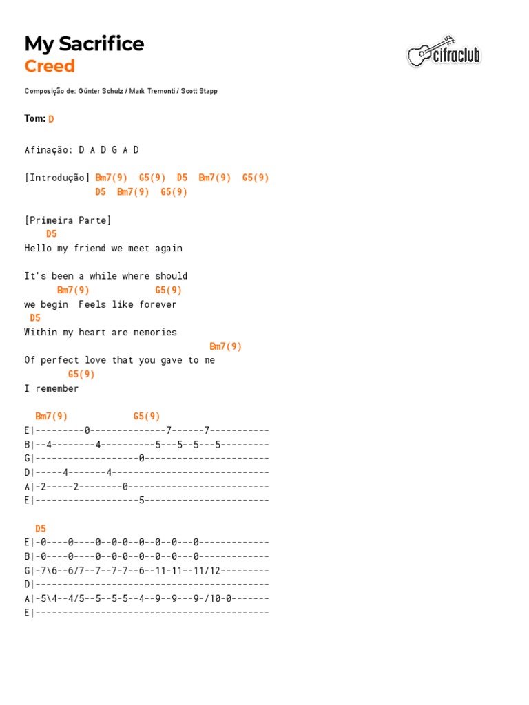 My Sacrifice Chords and Tabs | PDF | Songs Written | Grunge