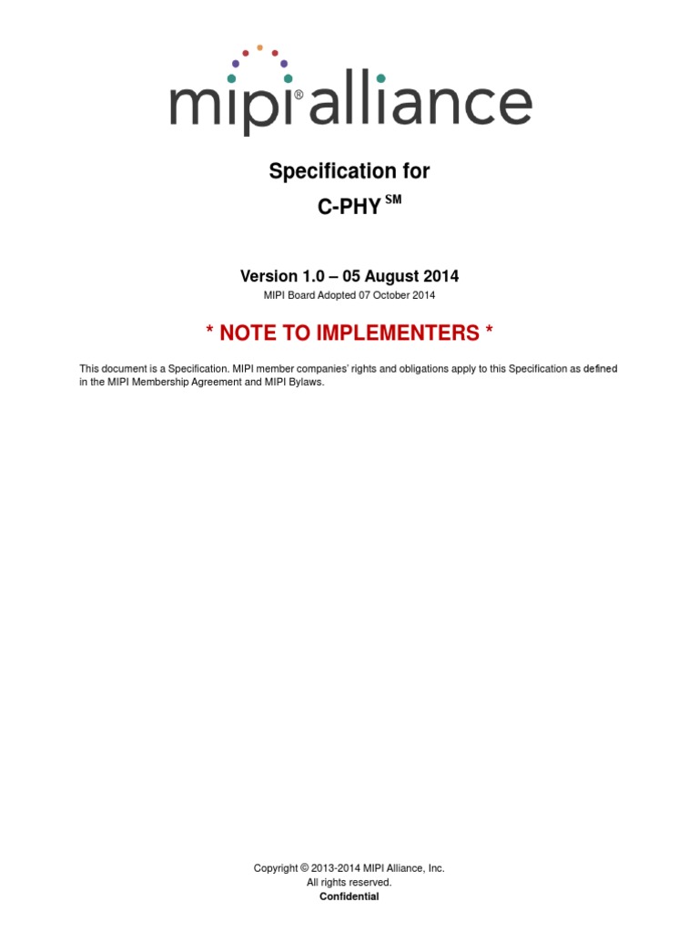 Mipi C Phy Specification V1 0 Pdf Specification Technical Standard Intellectual Property