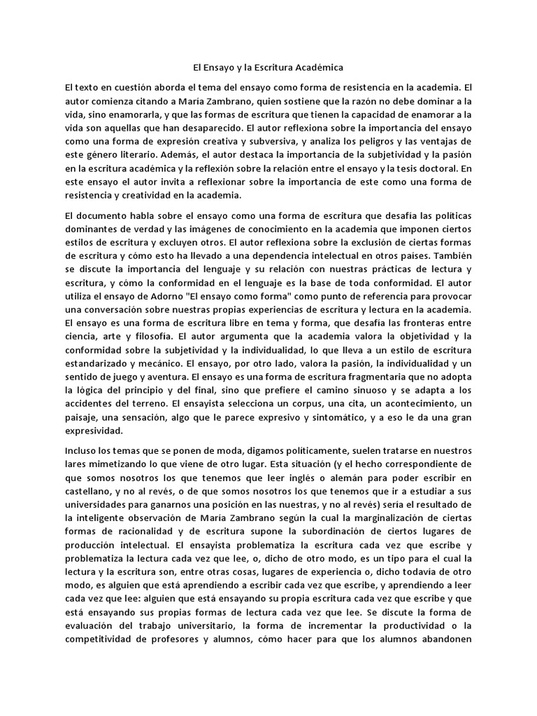 El Ensayo y La Escritura Académica | PDF | Ensayos | Autor
