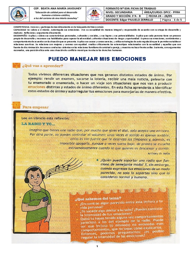 3° - PFRH - Aprendo A Manejar Mis Emociones | PDF | Las emociones ...