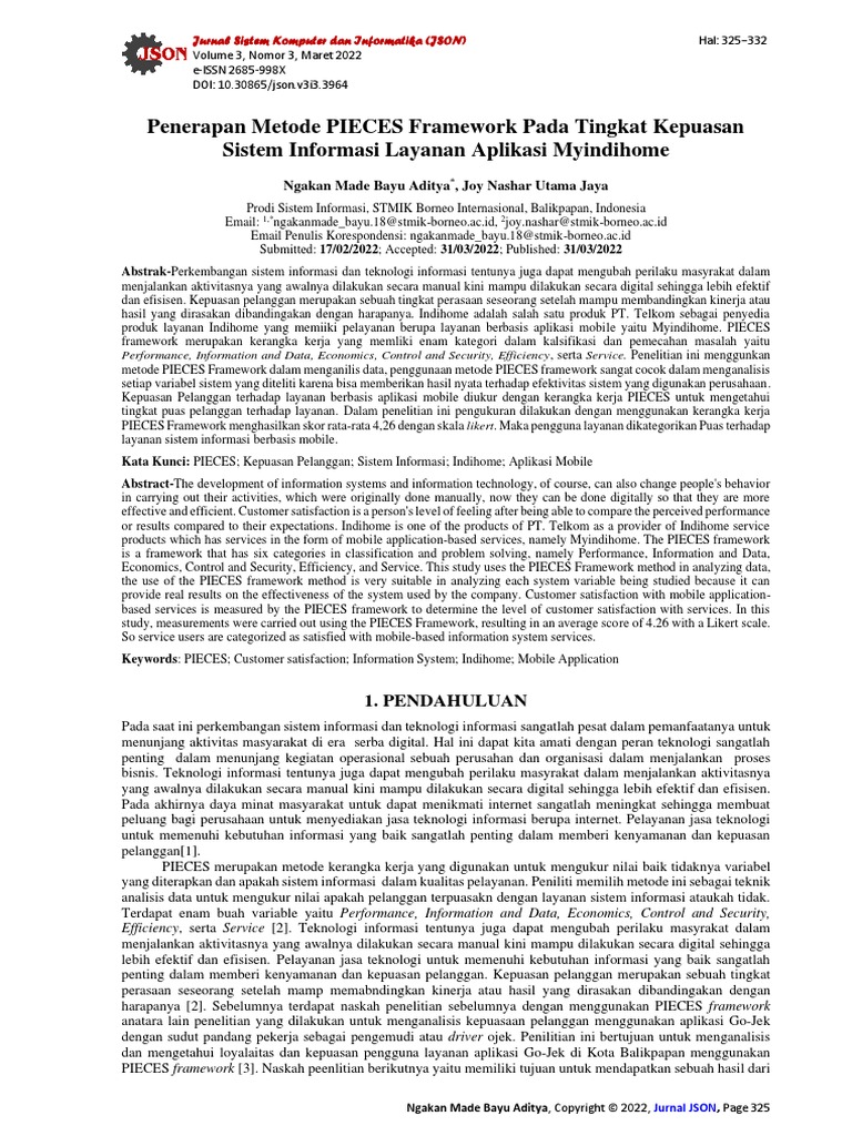 Penerapan Metode PIECES Framework Pada Tingkat Kepuasan | PDF Penerapan Metode PIECES Framework Pada Tingkat Kepuasan | PDF