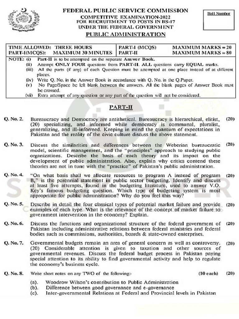Public Administration CSS 2022 Past Paper | PDF