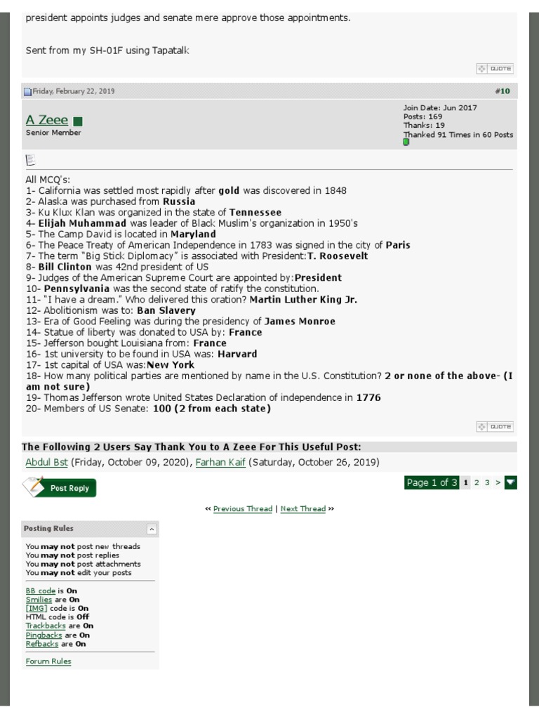 History of USA-2019MCQs - CSS Forums | PDF