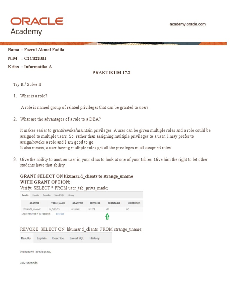 DP - 17 - 2 - Practice FAZRULAKMALFADILA - C2C022001 | PDF | Databases | Software Engineering