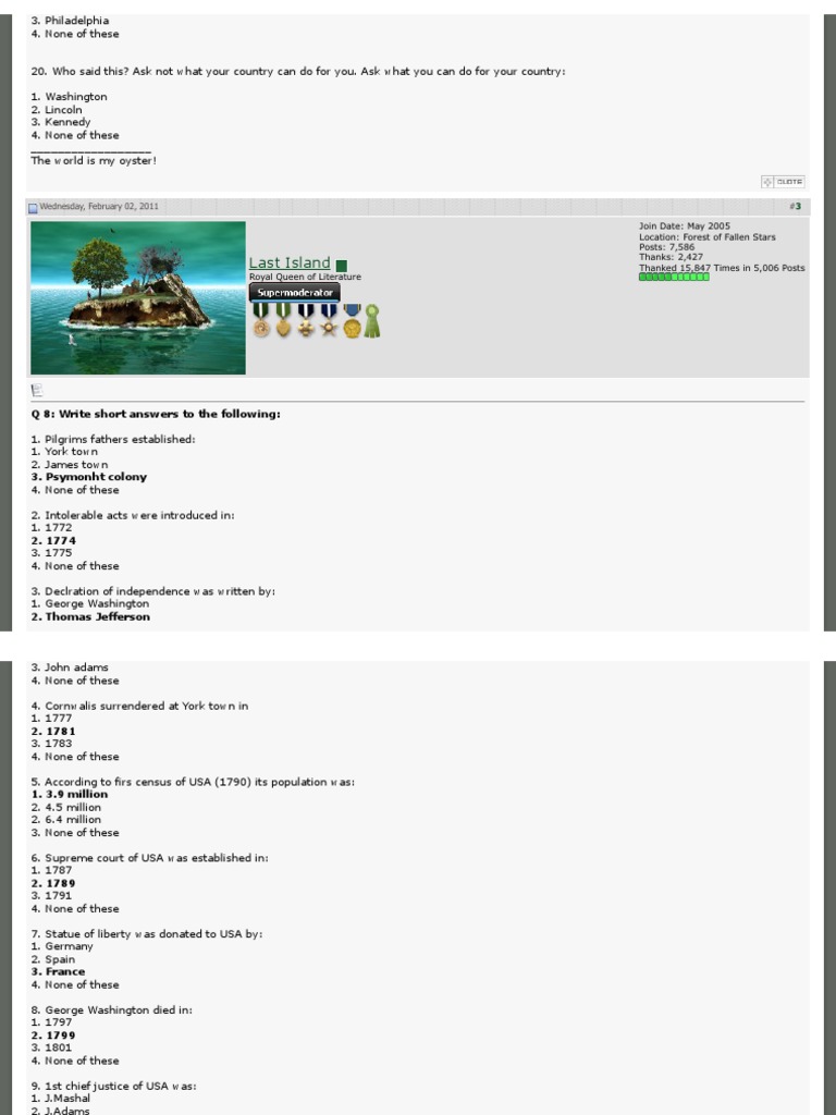 US History Quiz for CSS Aspirants | PDF | The United States | Society ...