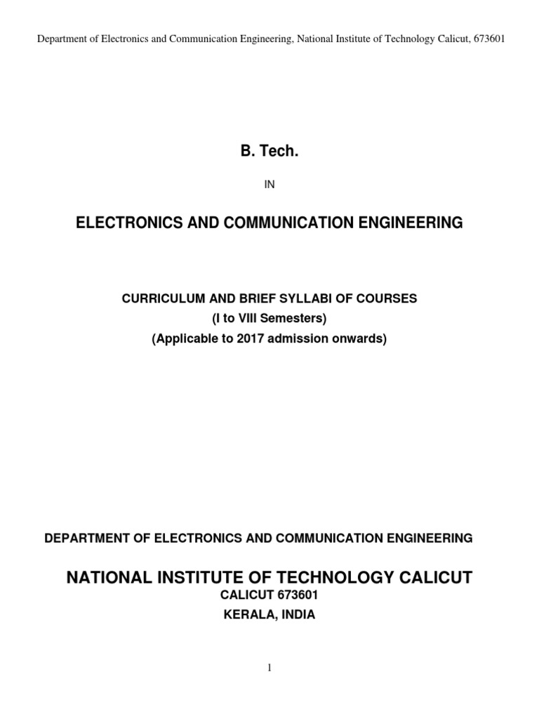 B.Tech ECE Curriculum Brief Syllabus 2017 | PDF | Engineering ...