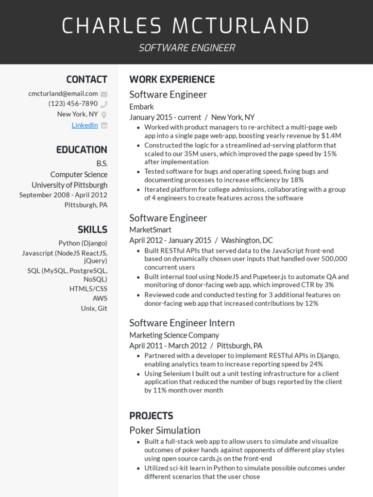 Software Engineer Resume Example | Download Free PDF | Web Application | Software