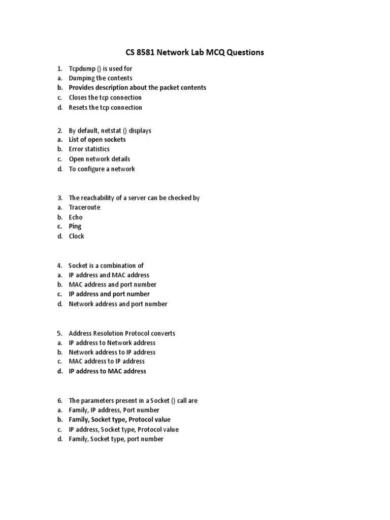 Network Lab Mcq Pdf Internet Protocol Suite Port Computer Networking 