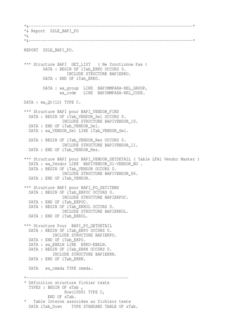 ZSLE BAPI PO New2 | PDF | Computer Data | Computing