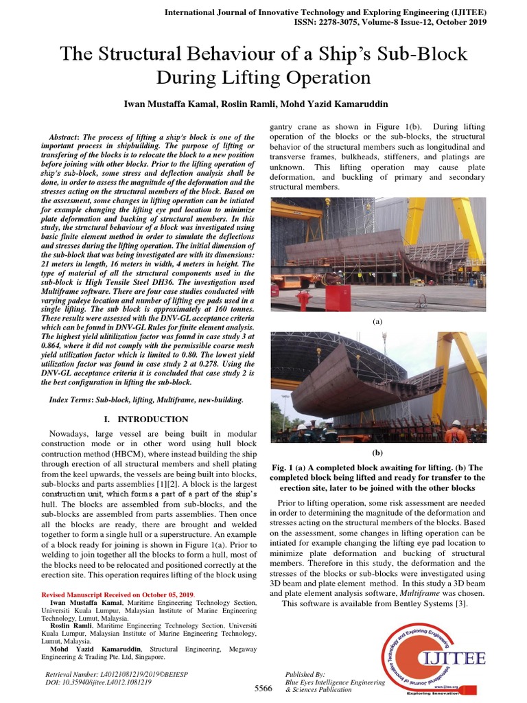 The Structural Behaviour of A Ship S Sub-Block During Lifting Operation | PDF | Bending | Stress ...