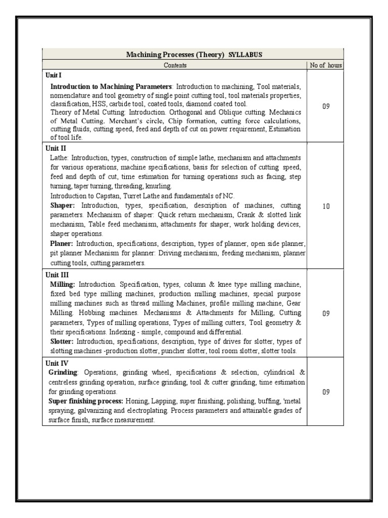 Machining Process Syllabus | Download Free PDF | Machining | Crafts