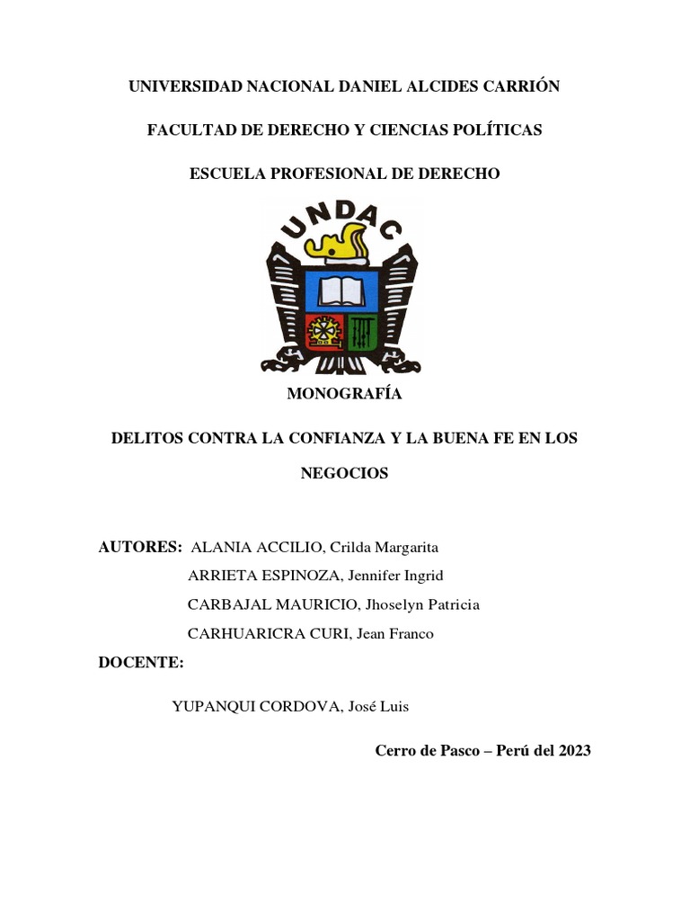 Monografia - Delitos Contra La Confianza y La Buena Fe en Los Negocios | Descargar gratis PDF ...