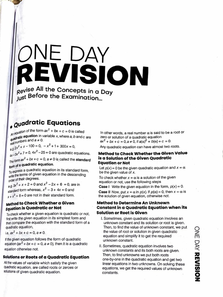 Quadratic Equations Revision Guide | PDF | Circle | Equations