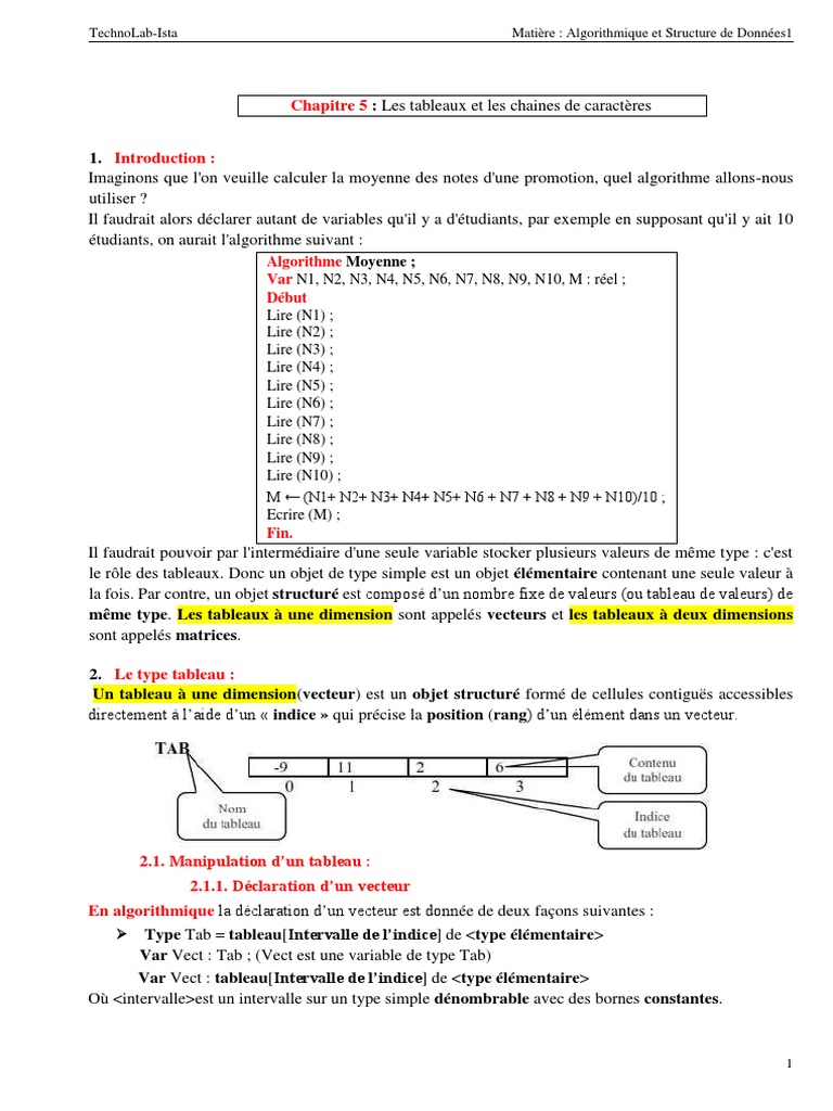 Cours Tableau Et Les Chaines de Caractere | PDF | C (Langage de programmation) | Chaîne de ...