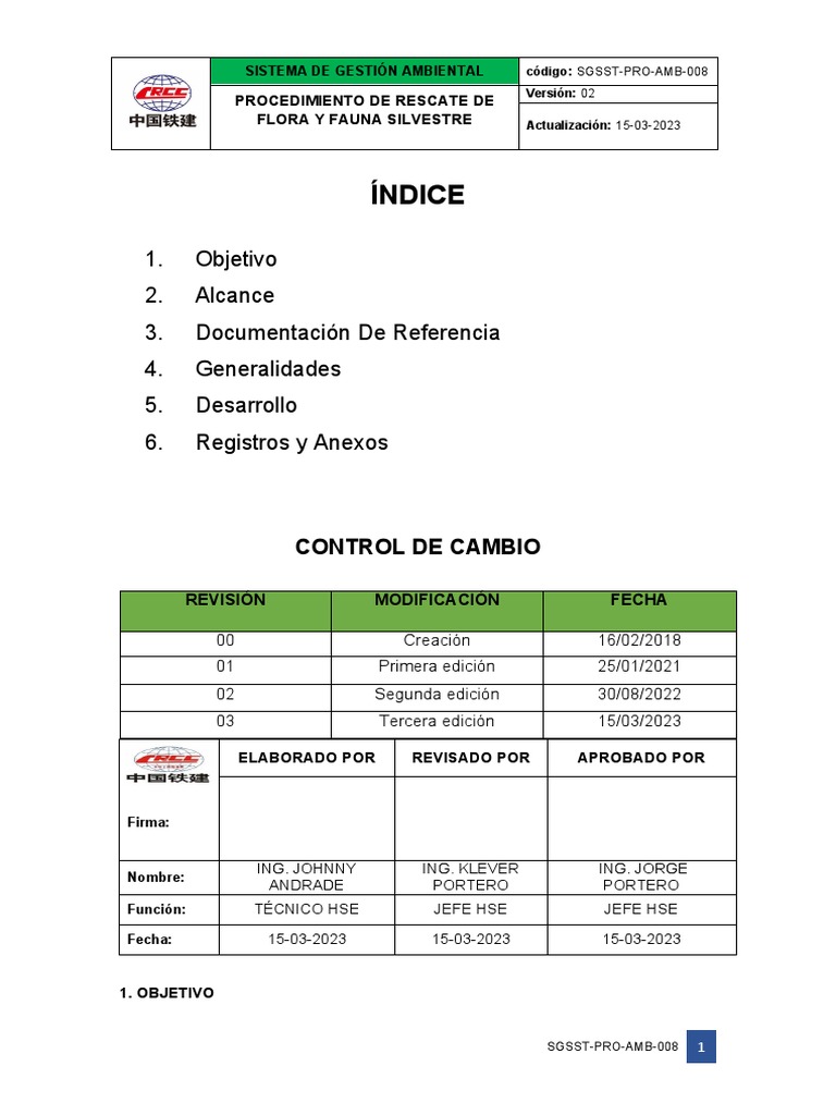 Sgsst-pro-Amb-008-Procedimiento de Rescate de Flora y Fauna Silvestre ... Sgsst-pro-Amb-008-Procedimiento de Rescate de Flora y Fauna Silvestre ...
