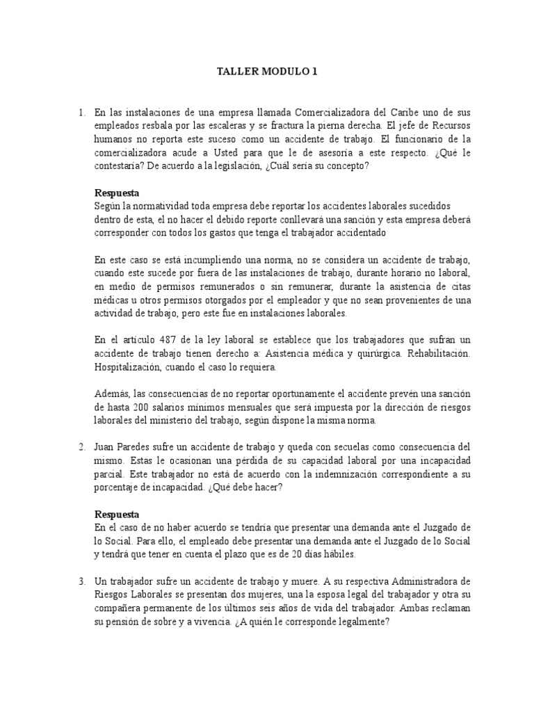Taller Modulo 1 | PDF | Derecho laboral | Pensión