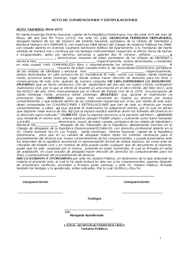 Acto de Convenciones y Estipulaciones | PDF | Divorcio | República ... Acto de Convenciones y Estipulaciones | PDF | Divorcio | República ...