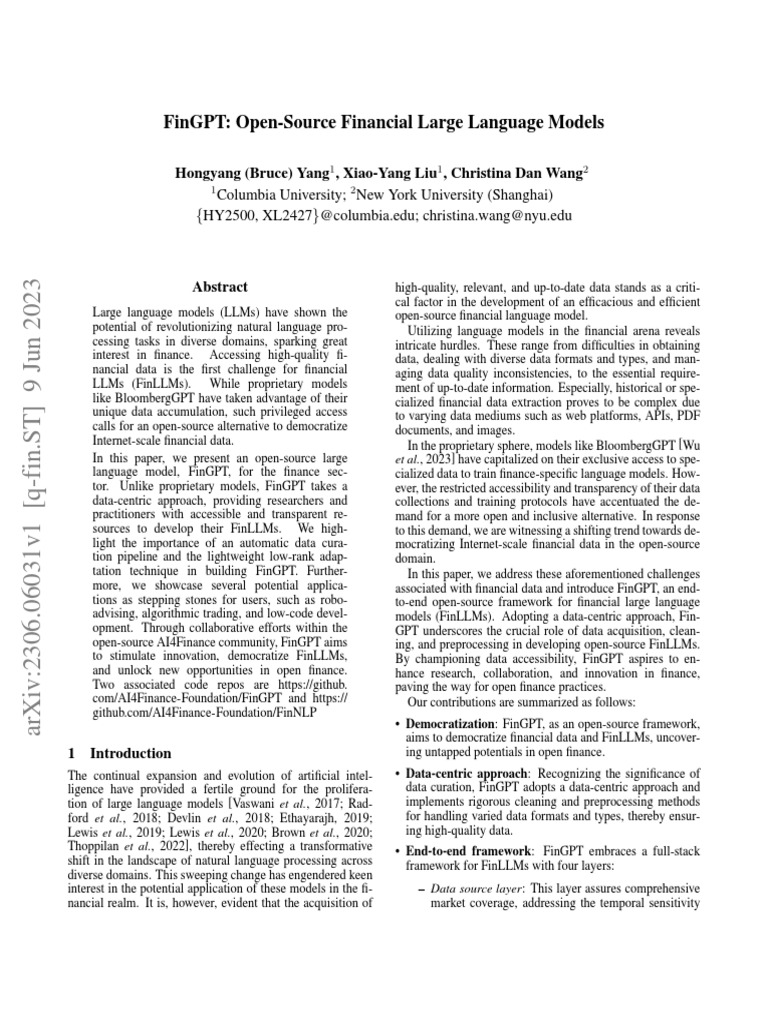 Fingpt: Open-Source Financial Large Language Models | Download Free PDF | Social Media | Popular ...