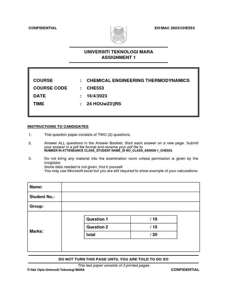 Che553 - Assignment 1 | PDF | Enthalpy | Distillation