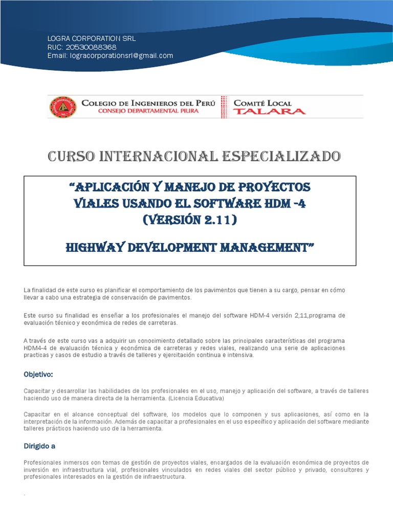 Curso HDM-4 para Proyectos Viales | PDF | Software | Software de la ...
