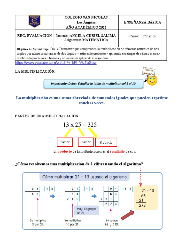 5to. 0A 3 Multp Dos Digitos | PDF | Multiplicación | Matemáticas