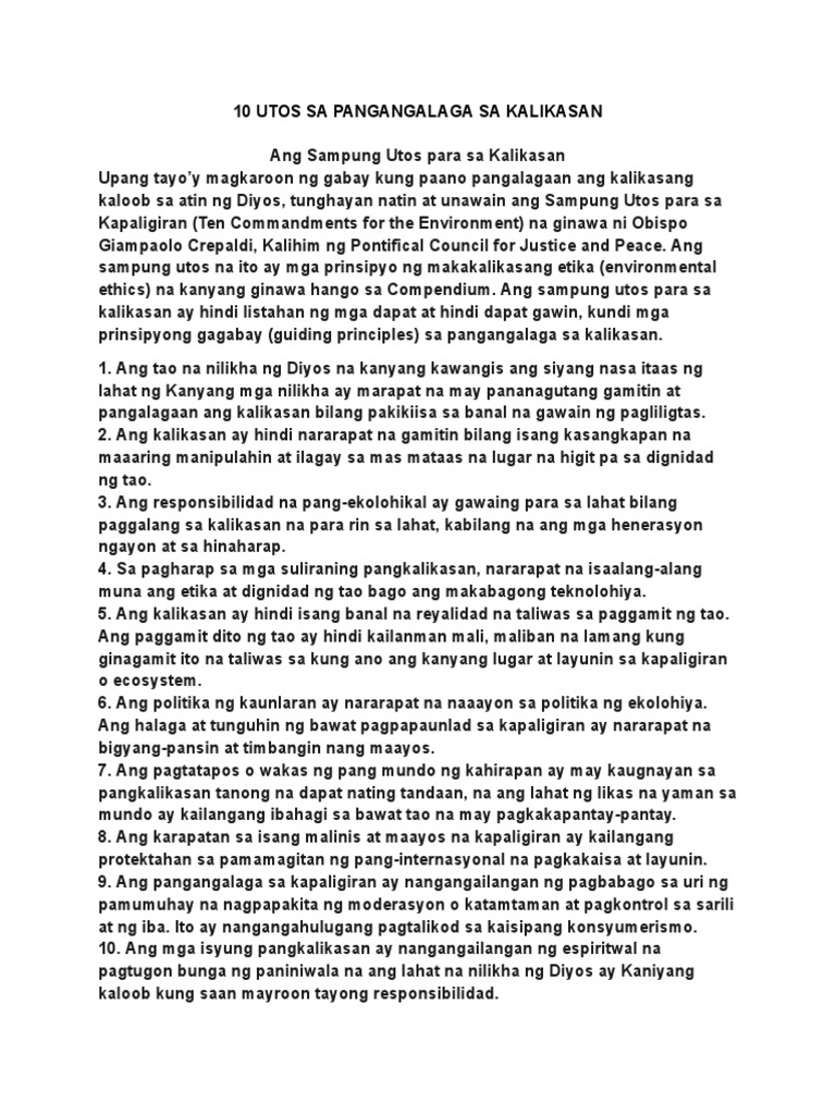 10 Utos Sa Pangangalaga Sa Kalikasan | PDF
