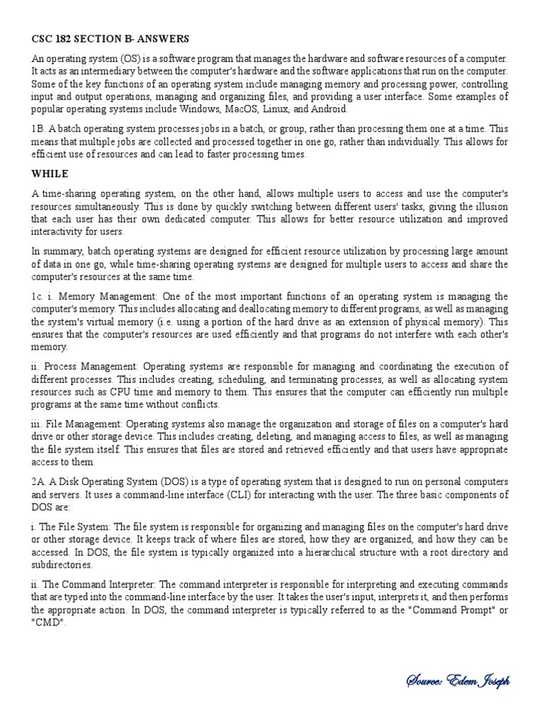 CSC 182 Section B Answers | PDF | Operating System | Command Line Interface