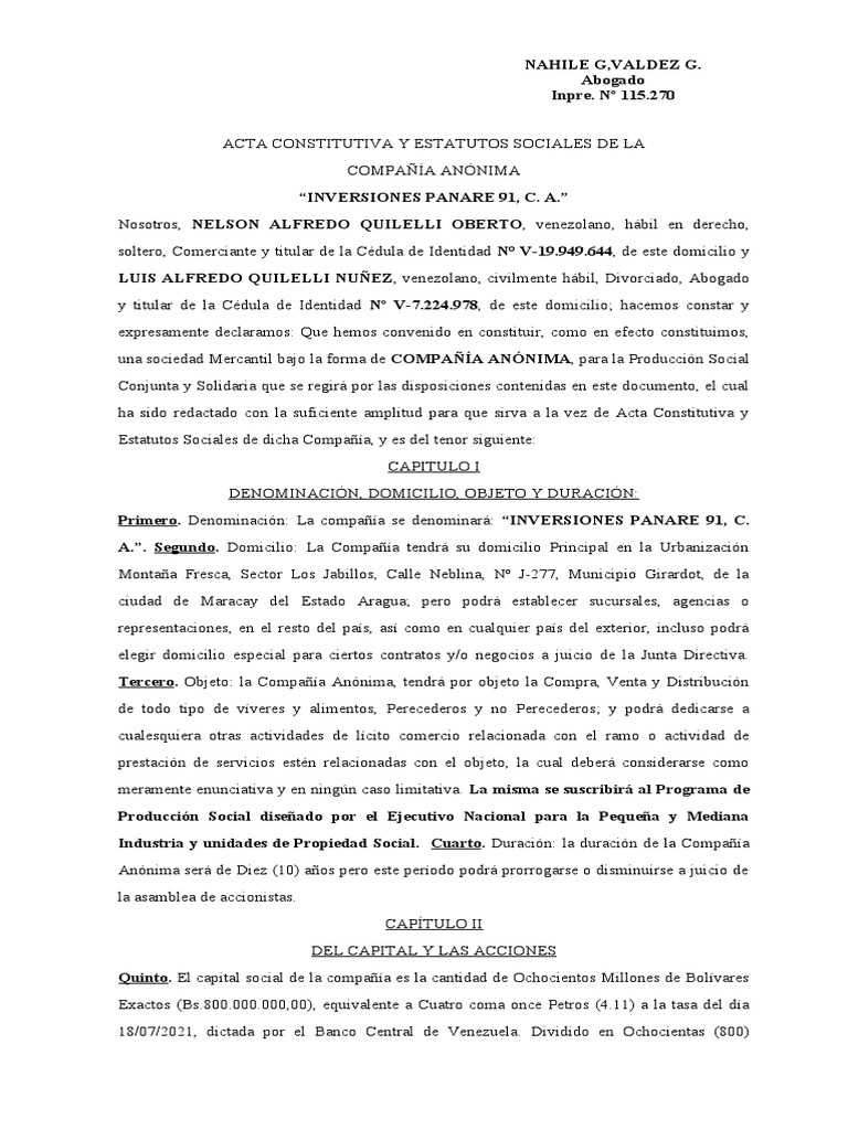 Acta Cnst. Zonaparkig MCy Pimes, C. A. | PDF | Compartir (Finanzas ...