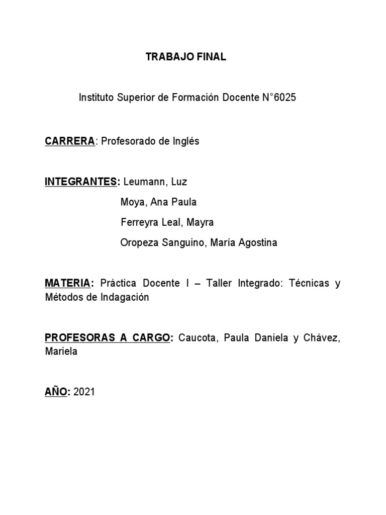 Trabajo Final Practica-Taller | PDF | Enseñando | Aprendizaje