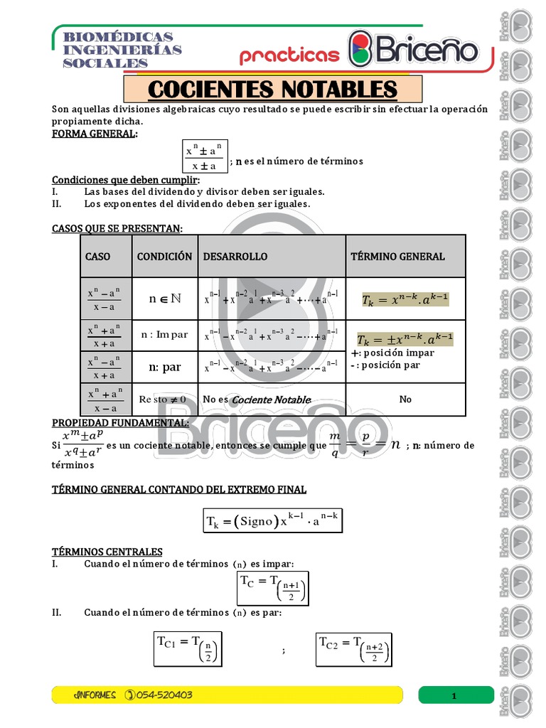Cálculo de Cocientes Notables y Problemas | PDF | División (Matemáticas ...