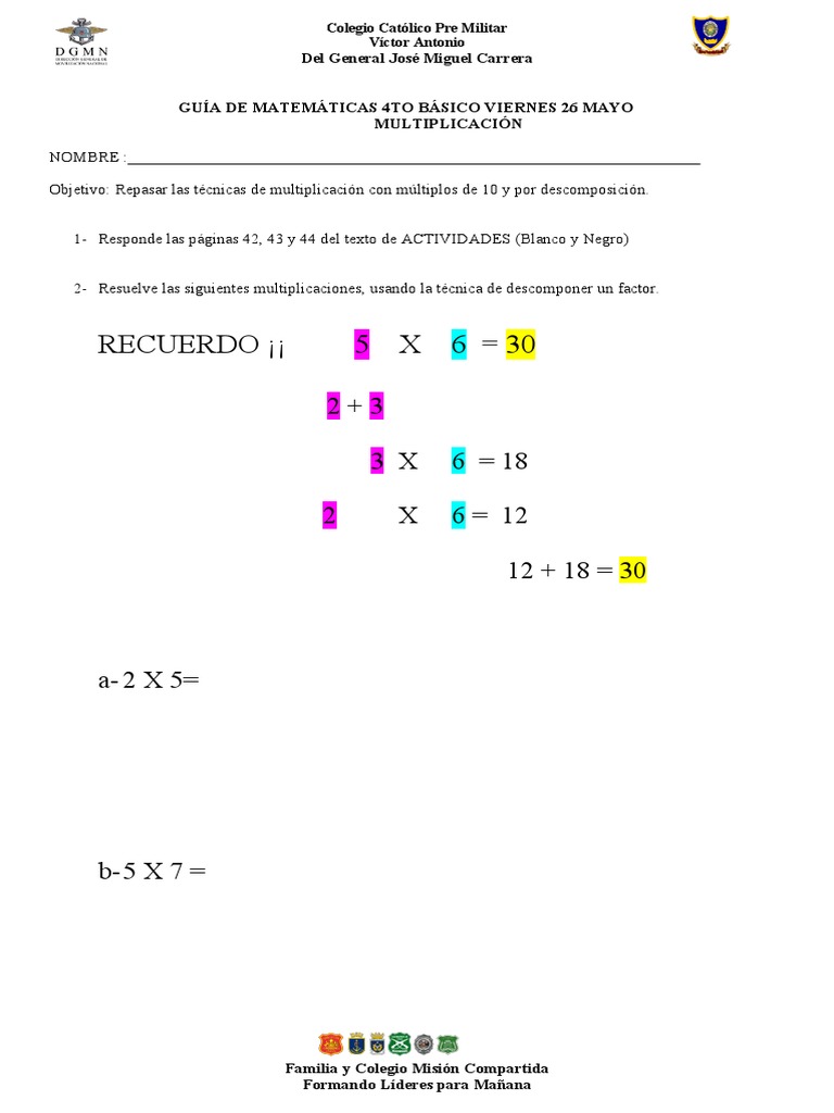 Guia MULTIPLICACIÓN 4TO BÁSICO | PDF