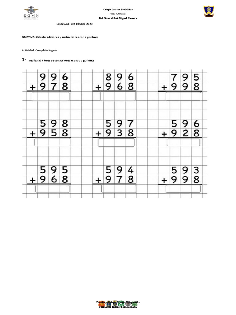 Guía de Sumas y Restas 4to Básico | PDF