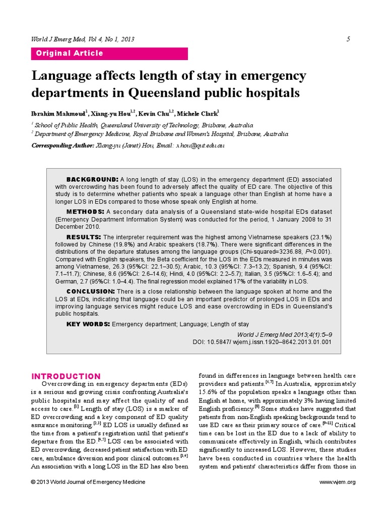 Language Affects Length of Stay in Emergency Departments in Queensland ...