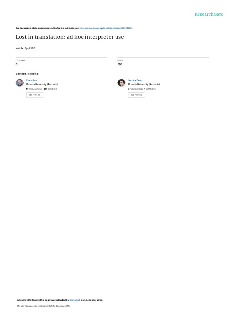 Lost in Translation: Ad Hoc Interpreter Use: April 2017 | Download Free PDF | Language ...