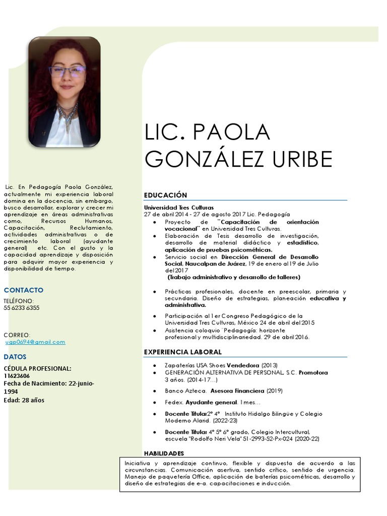 lic - Paola González CV-1 | PDF | Educación de la primera infancia | Aprendizaje