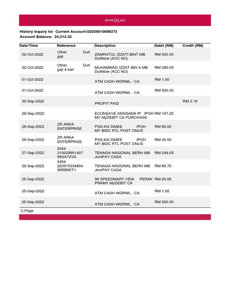Current Account Transaction History | PDF | Banking | Financial Economics