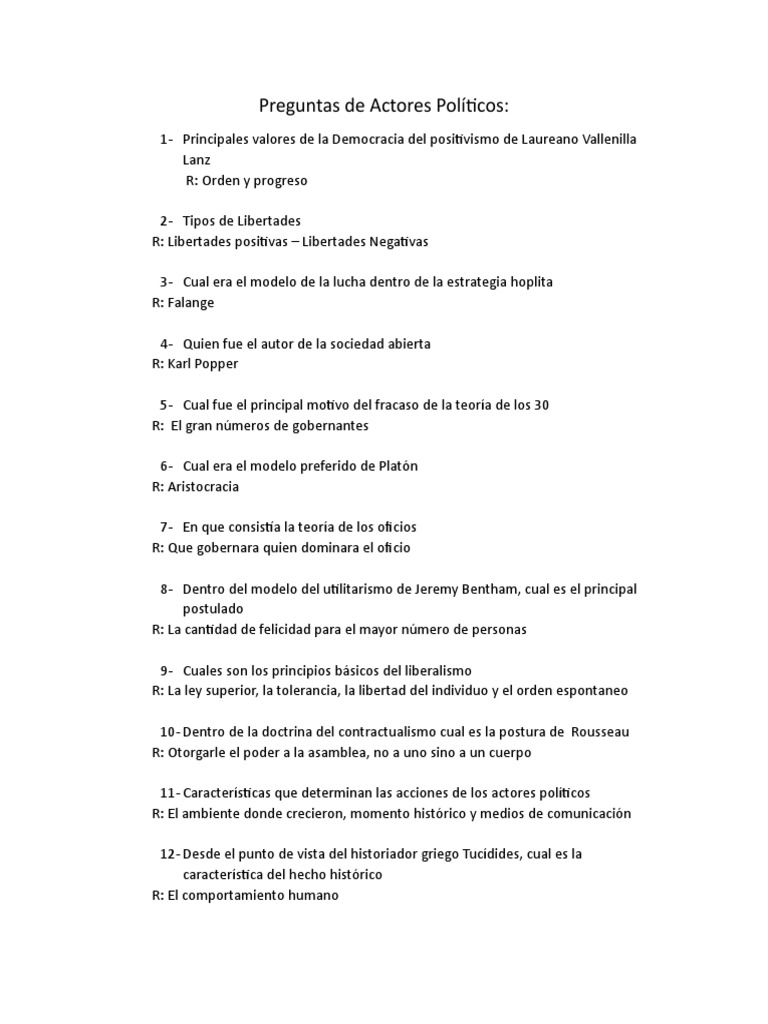 Preguntas de Actores Politicos | PDF | Platón | Democracia