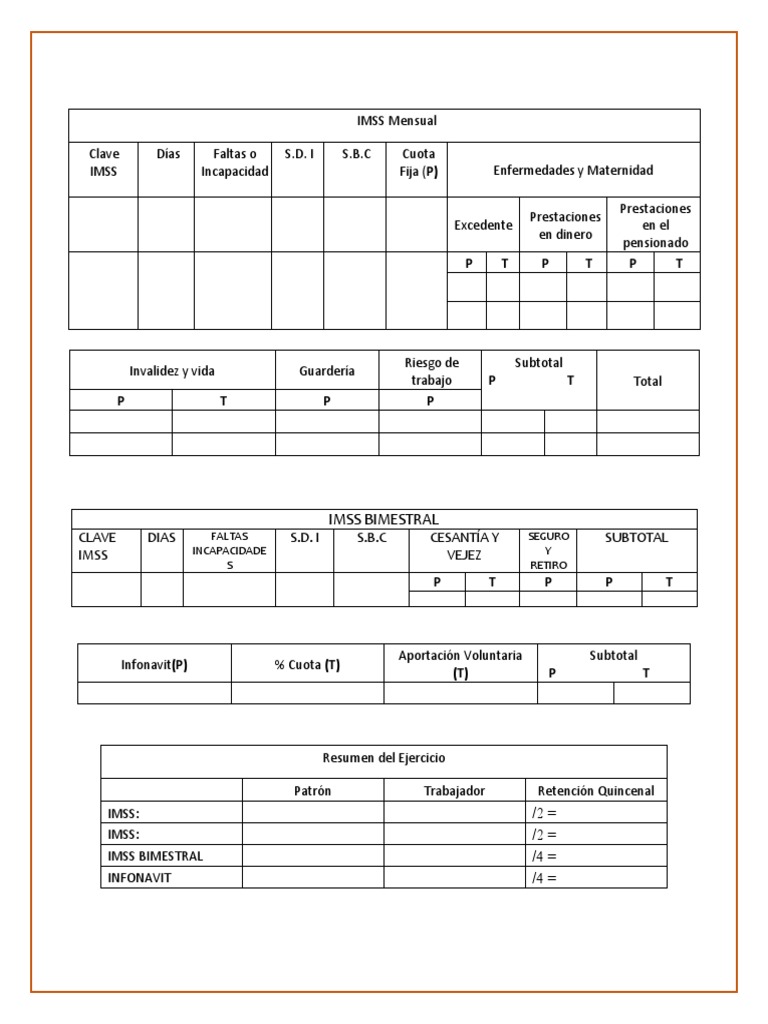 Formatos de Tablas para Imss | PDF
