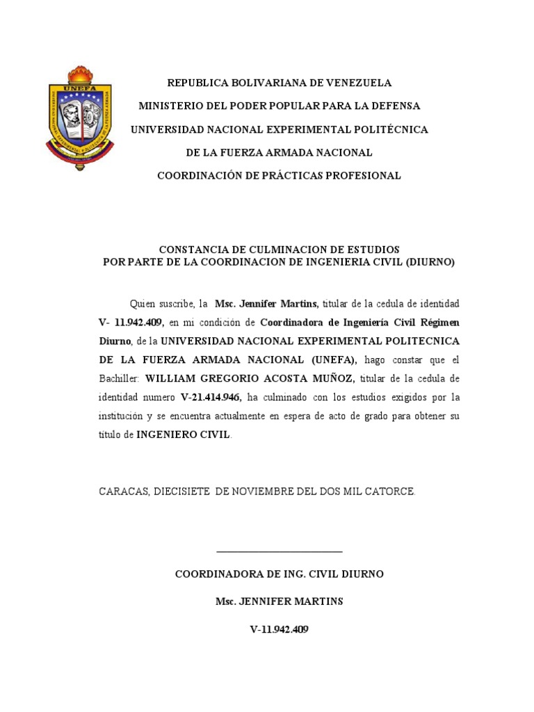 Carta de Culminacion de Estudios en Espera de Acto | PDF