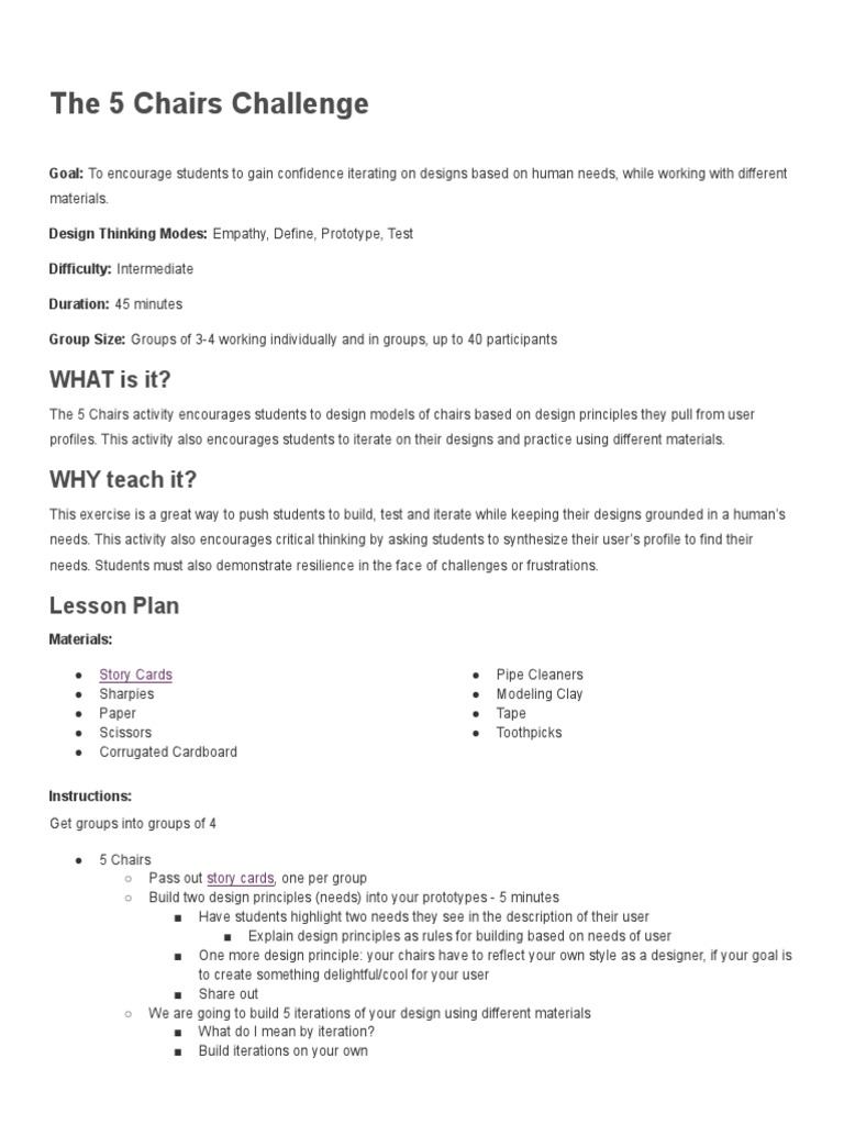 The 5 Chairs Challenge Lesson Plan | PDF | Learning | Cognitive Science