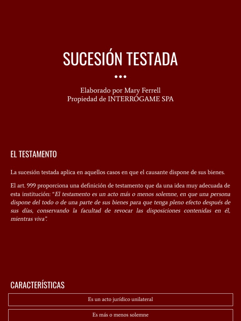 Características de la Sucesión Testada | PDF | Herencia | Voluntad y ...