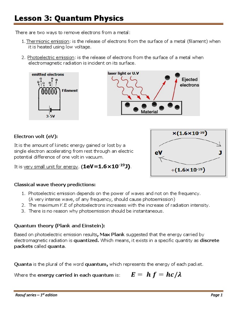 Lesson 3-Quantum Physics | PDF | Photoelectric Effect | Emission Spectrum